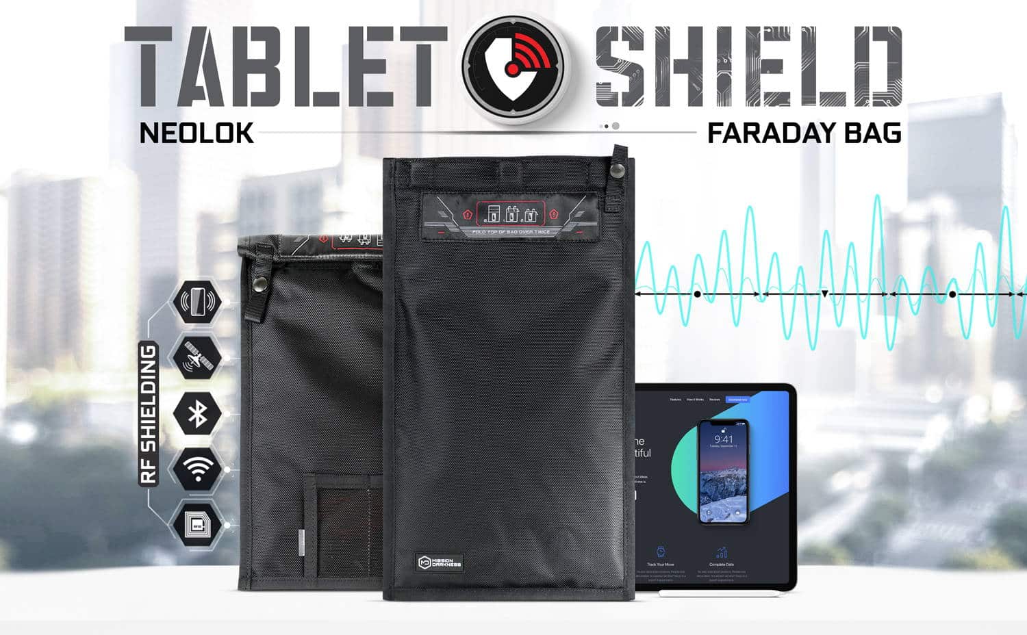 Mission Darkness™ NeoLok Non-window Faraday Bag for Tablets | Cryptsec